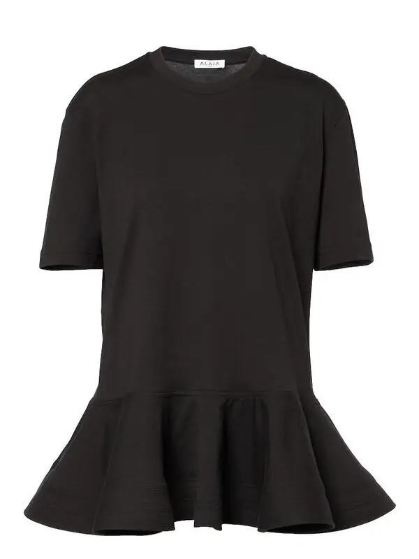 Alaïa Peplum Cotton Jersey T-shirt - Black