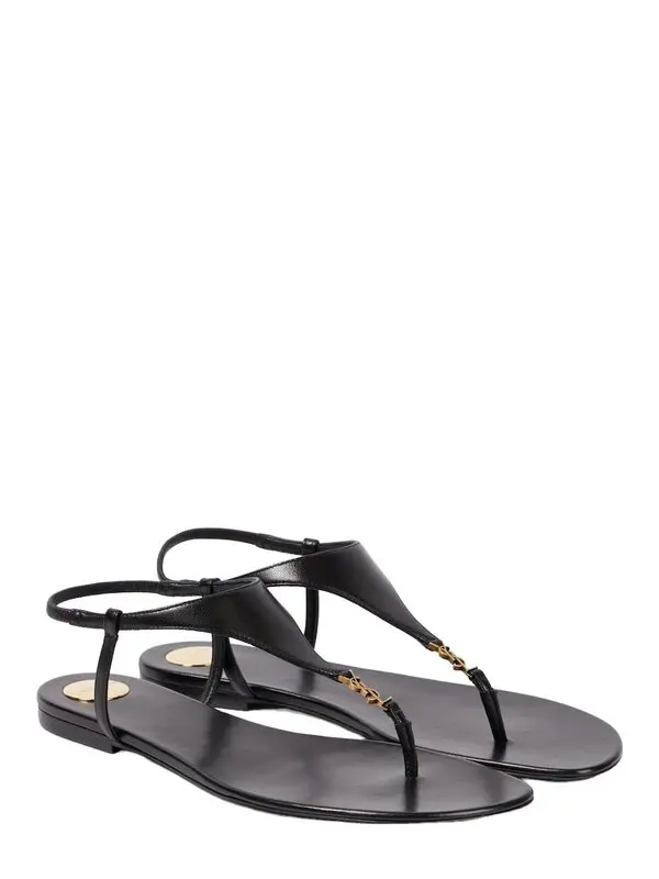 Saint Laurent Cassandra Leather Thong Sandals - Black