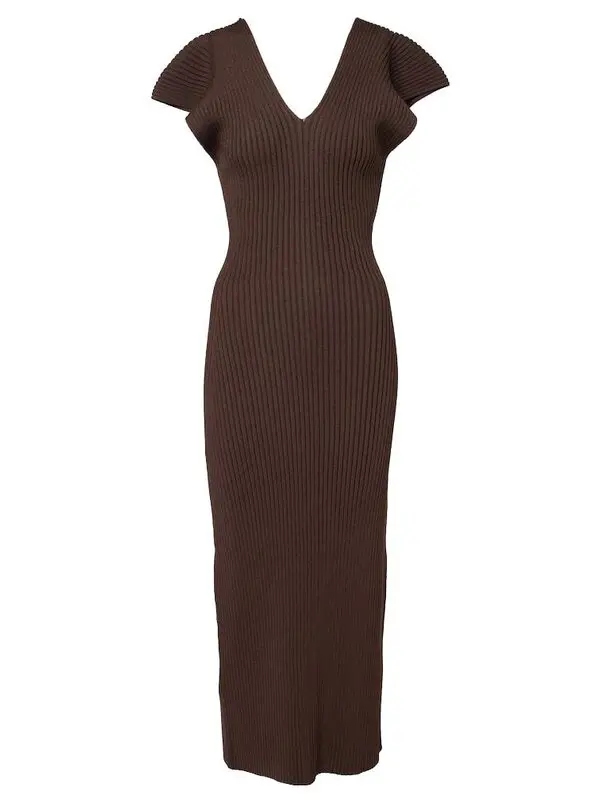 Altuzarra Trey Ruffled Ribbed-knit Gown - Brown
