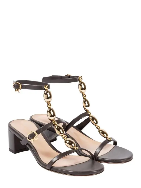 GIANVITO ROSSI 45 Leather Sandals - Brown