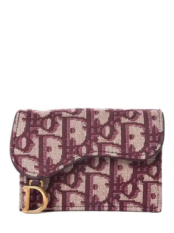 Dior Saddle Card Holder Oblique - Burgundy