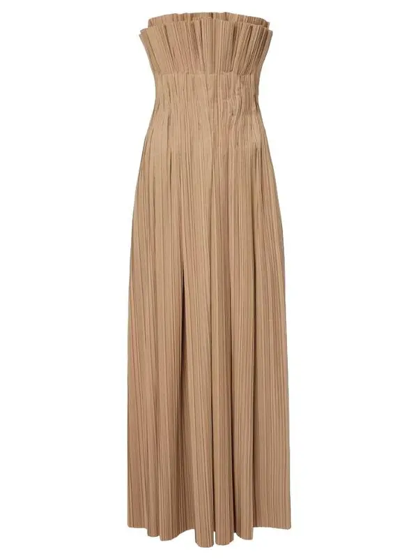 THE ROW Cristel Pleated Poplin Bustier Gown - Beige