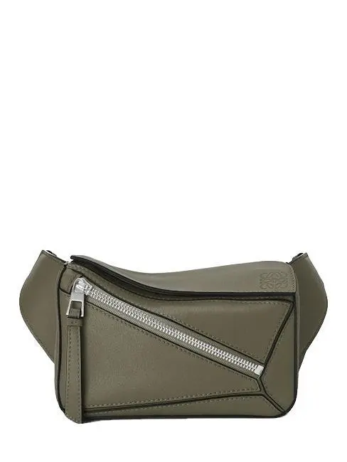 Loewe Puzzle Bumbag In Classic Calfskin - Khaki Green
