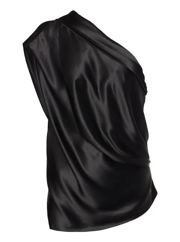 THE SEI Asymmetric Silk Top - Black