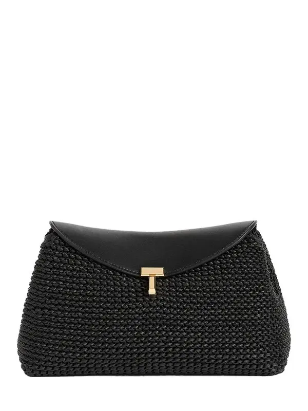 TOTEME T-lock Woven-leather Clutch - Black