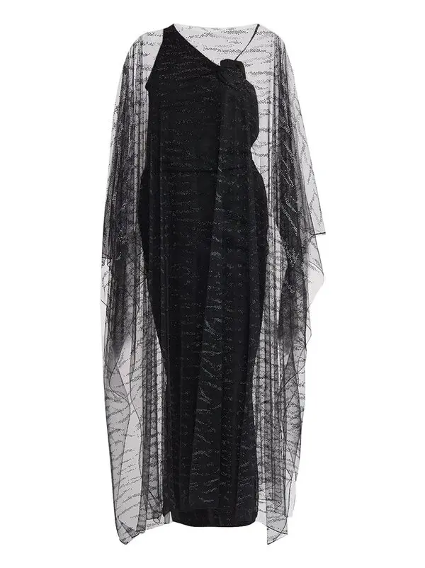Giorgio Armani Crystal-embellished Sheer Cape - Black