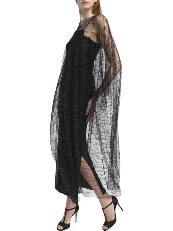 Giorgio Armani Crystal-embellished Sheer Cape - Black