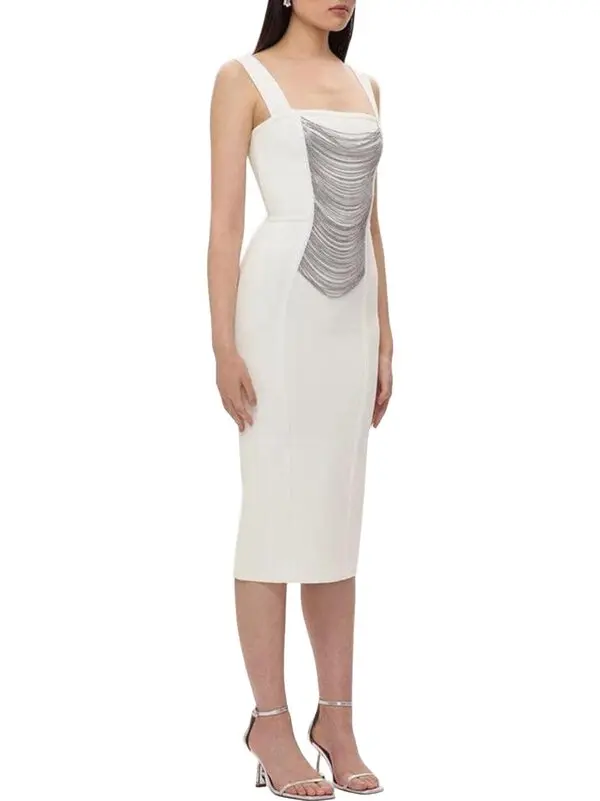 Herve Leger Francesca Chain-draped Midi Dress - Alabaster