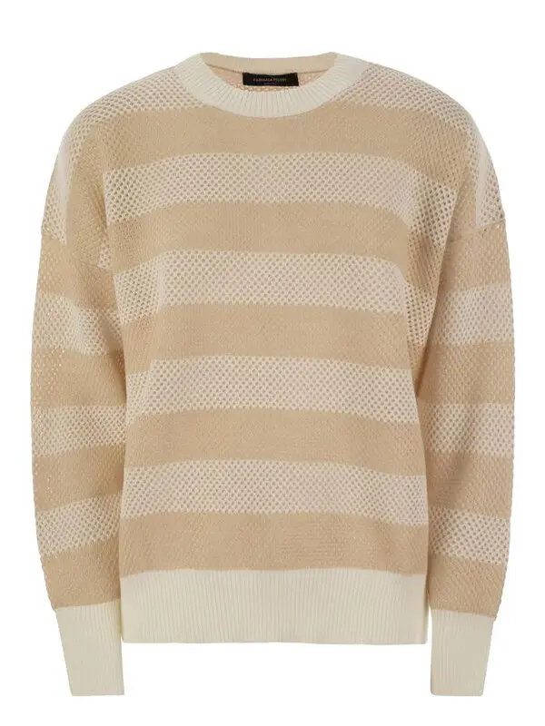 Fabiana Filippi Crew-neck Sweater In Wool And Cotton - Beige