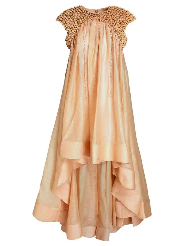 Zimmermann Asymmetric Shell-embellished Linen And Silk-blend Gauze Maxi Dress - Sand