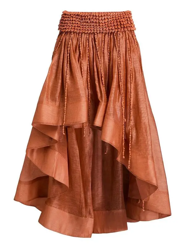 Zimmermann Asymmetric Shell-embellished Linen And Silk-blend Maxi Skirt - Tan