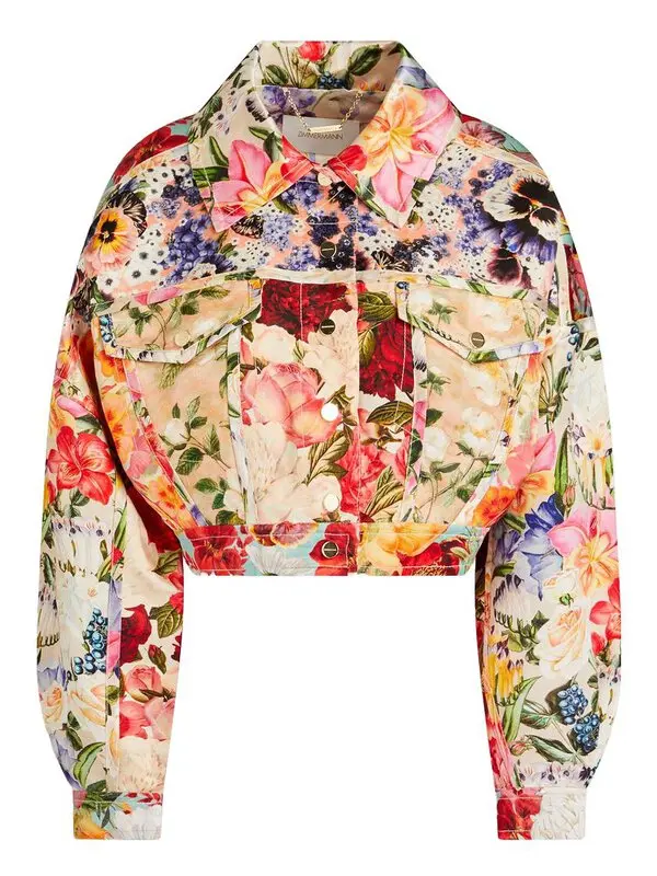 Zimmermann Floral-print Linen And Silk-blend Cropped Jacket - Red