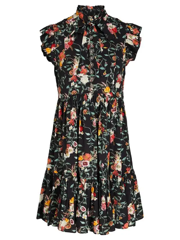 Zimmermann Tiered Ruffled Floral-print Crepe De Chine Mini Dress - Leaf Green