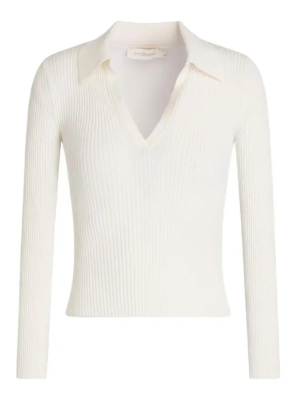 Zimmermann Ribbed Knit Polo Shirt - Ivory