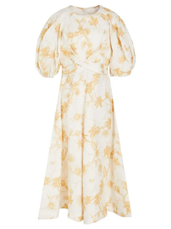 Zimmermann Draped Linen Midi Dress - Ivory