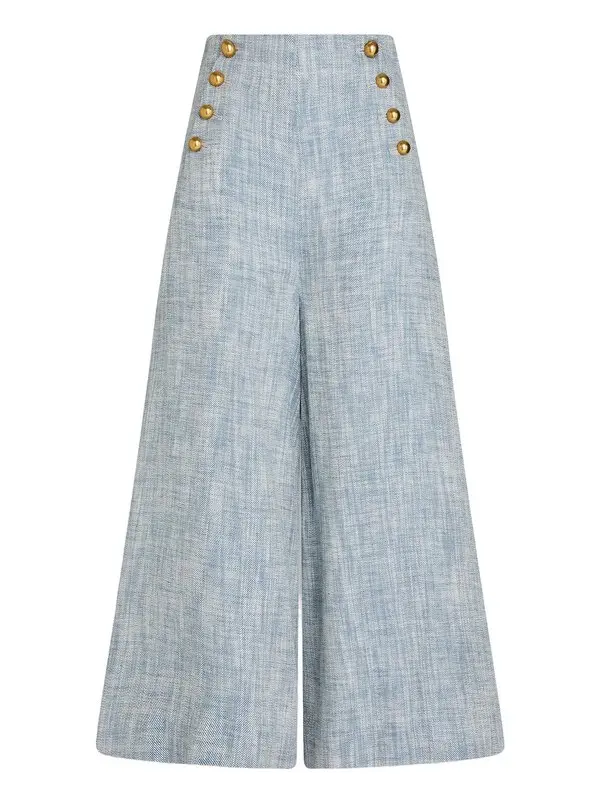 Zimmermann High-rise Cotton And Linen-blend Chambray Culottes - Blue