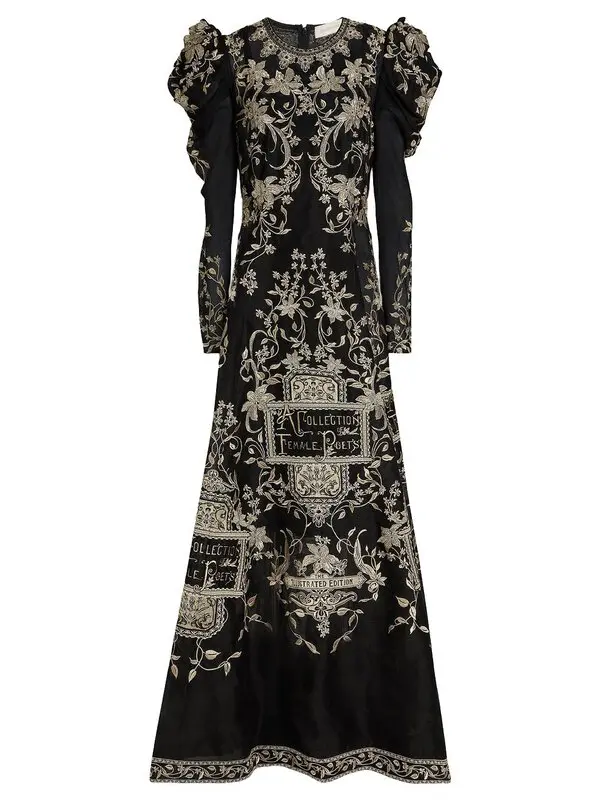 Zimmermann Metallic Embroidered Silk Maxi Dress - Black