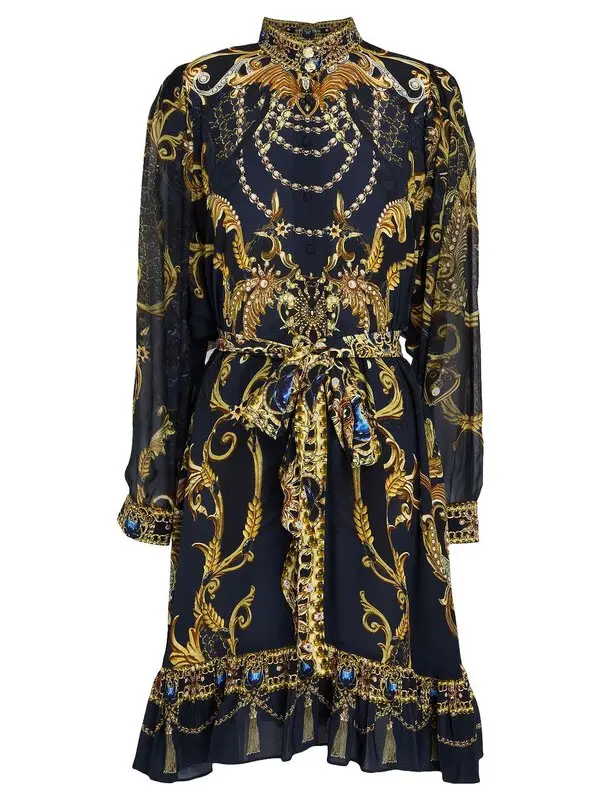 Camilla Crystal-embellished Printed Silk Crepe De Chine Shirt Dress - Black