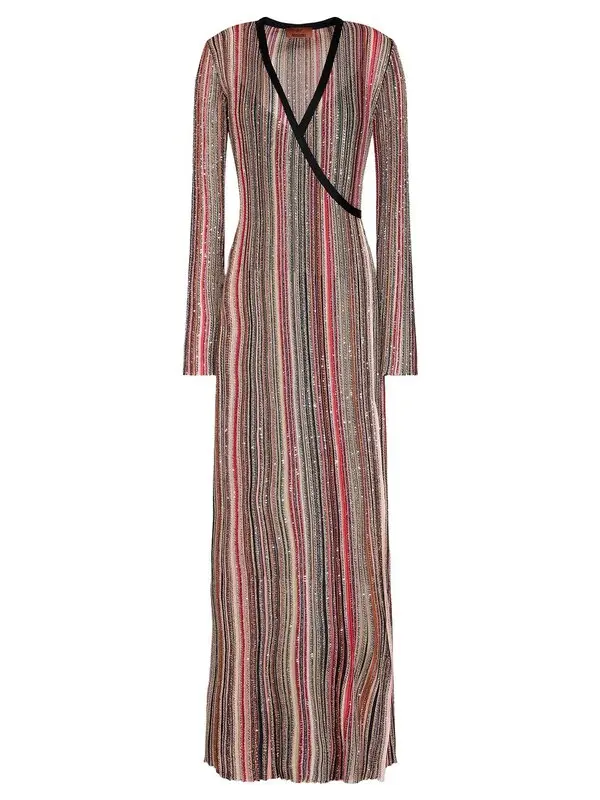 Missoni Embellished Striped Maxi Wrap Dress - Black