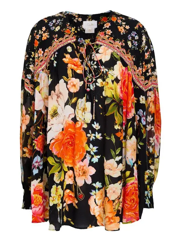 Camilla Crystal-embellished Floral-print Blouse - Black