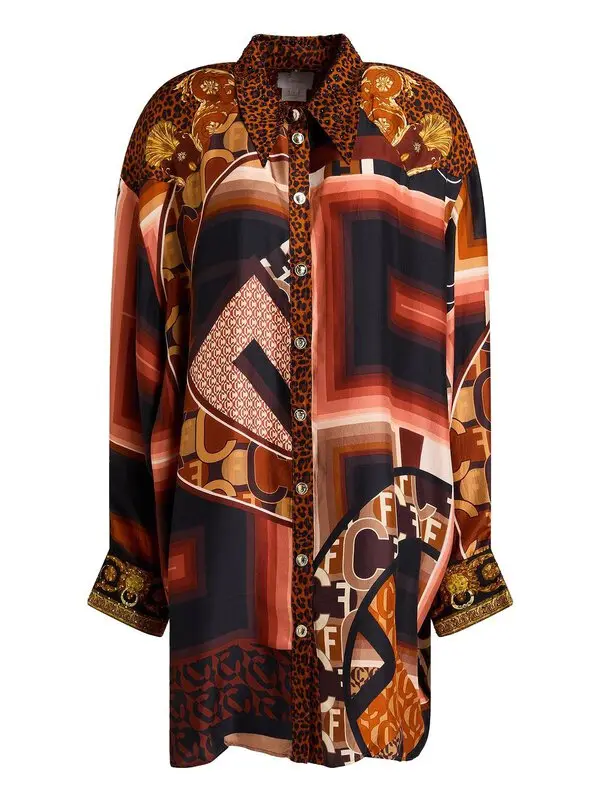 Camilla Crystal-embellished Printed Silk-twill Shirt - Brown