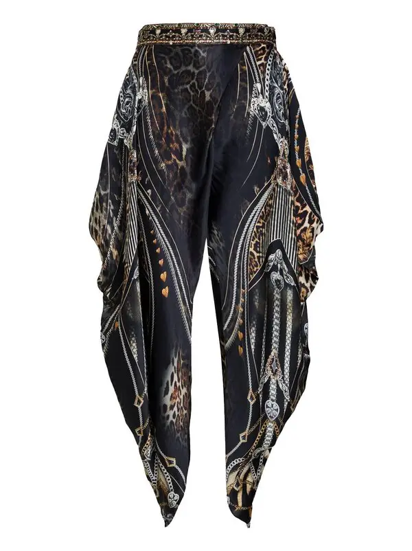 Camilla Crystal-embellished Printed Silk-satin Tapered Pants - Black
