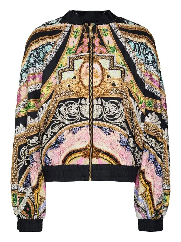Camilla Embellished Printed Silk-twill Bomber Jacket - Black