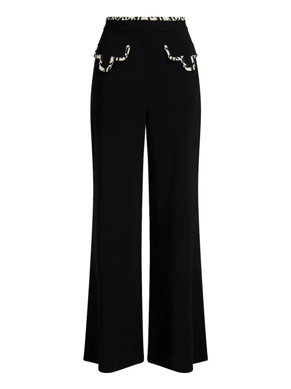 Camilla Printed Crepe Flared Pants - Black