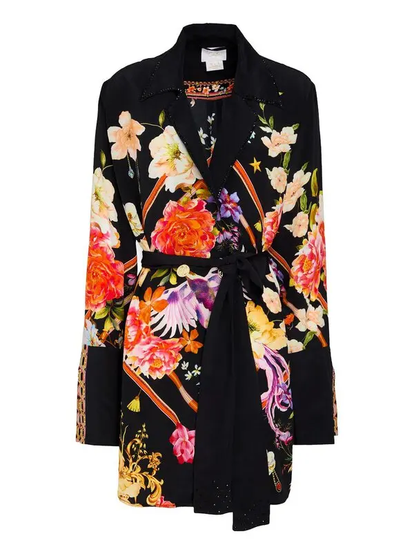 Camilla Crystal-embellished Floral-print Silk Jacket - Black
