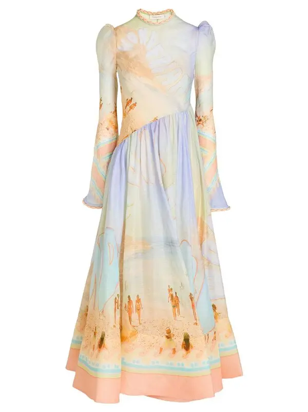 Zimmermann Printed Linen And Silk-blend Gauze Maxi Dress - Sky Blue