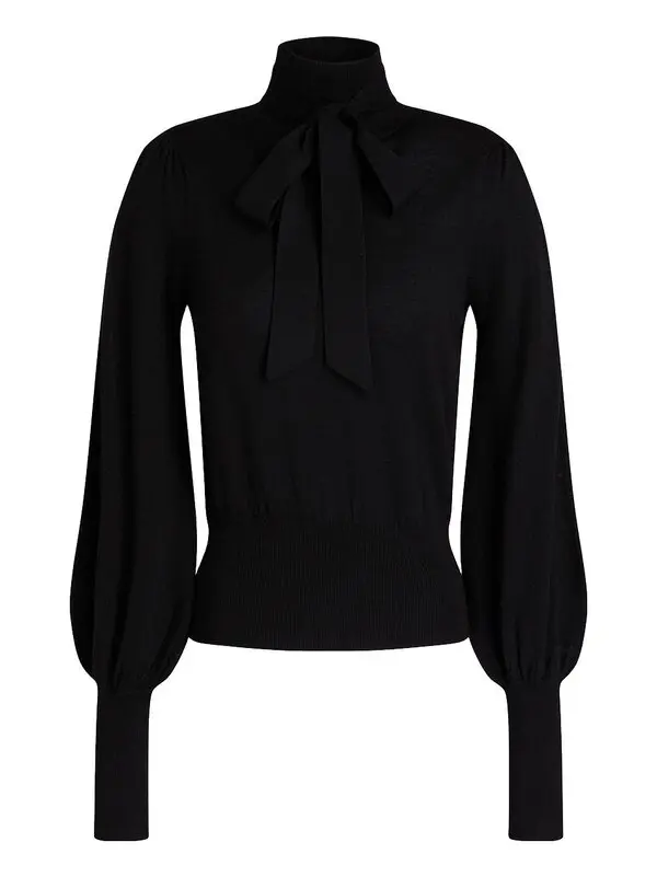 Zimmermann Merino Wool Turtleneck Sweater With Bow - Black