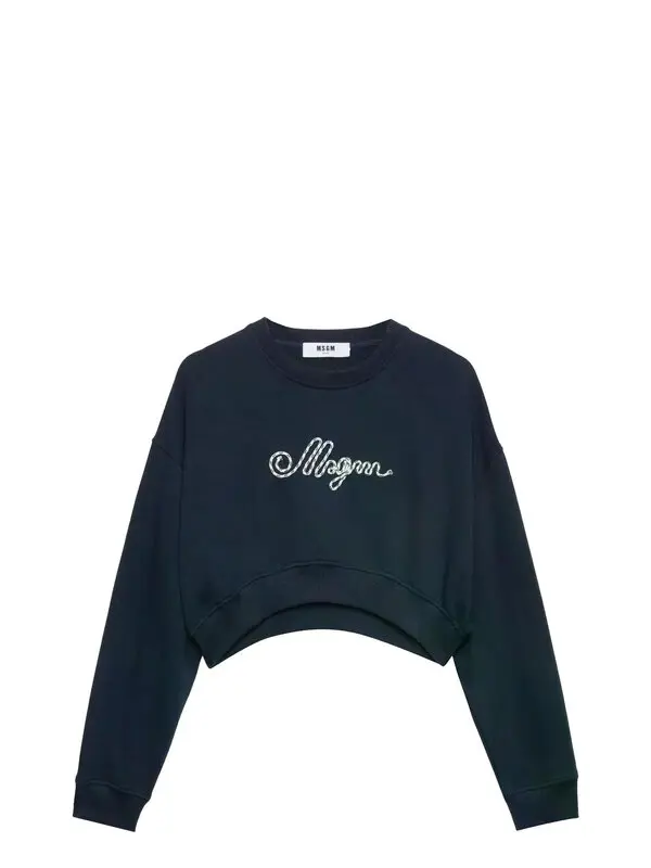 MSGM Logo-embroidered Cropped Sweatshirt - Blue