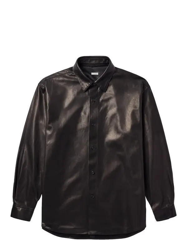 A.PRESSE Leather Shirt Jacket - Black