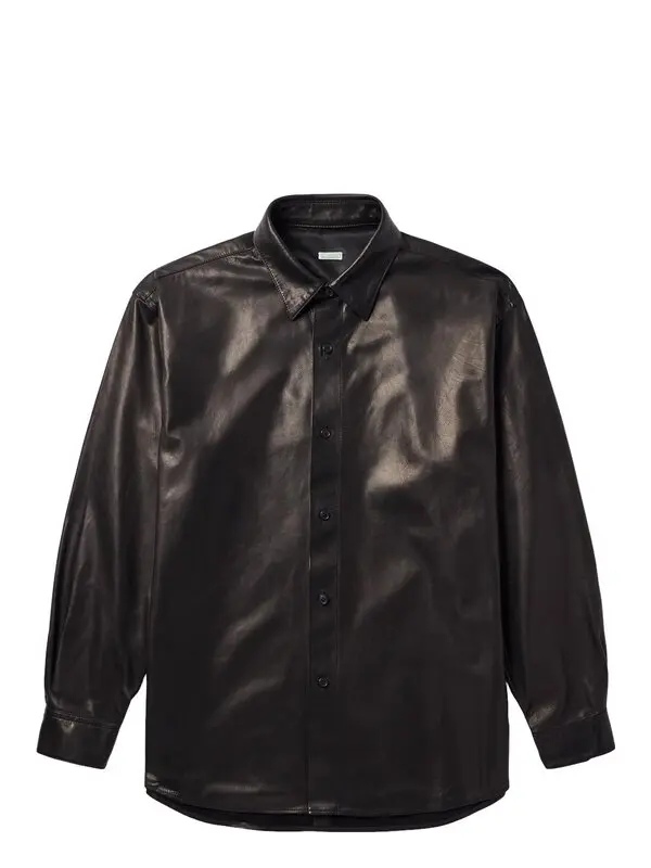 A.PRESSE Leather Shirt Jacket - Black