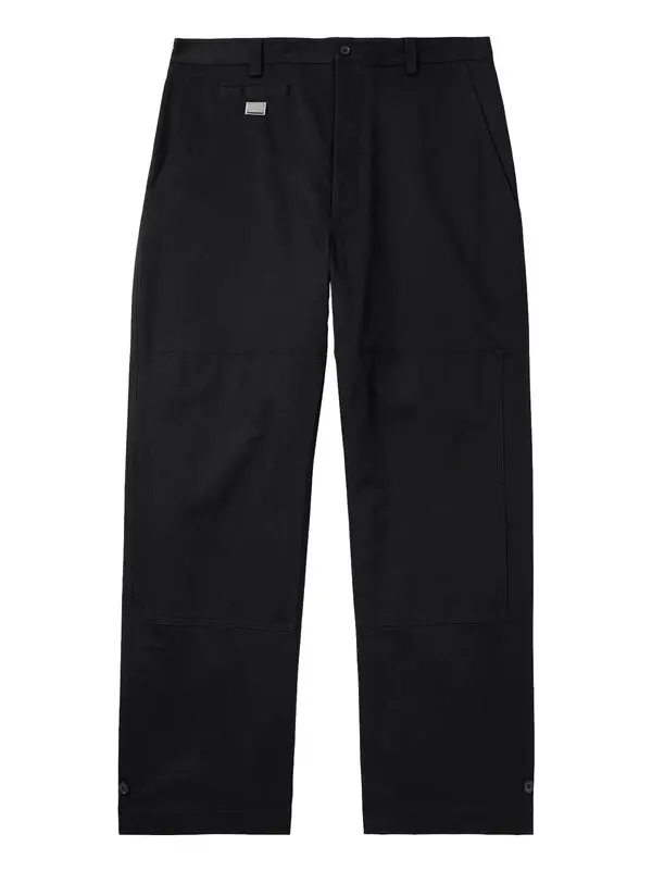 Dolce & Gabbana Straight-leg Cotton-blend Gabardine Trousers With Logo Applique - Black