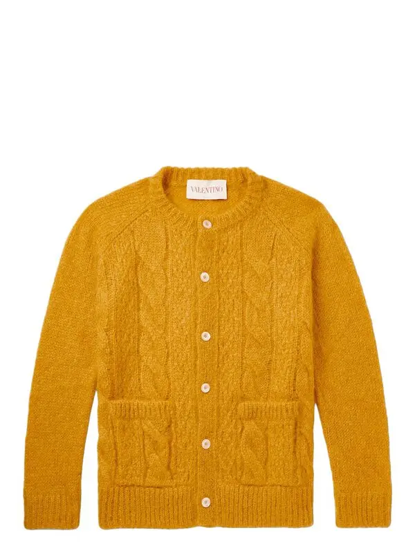 Valentino Garavani Cable-knit Mohair-blend Cardigan - Orange