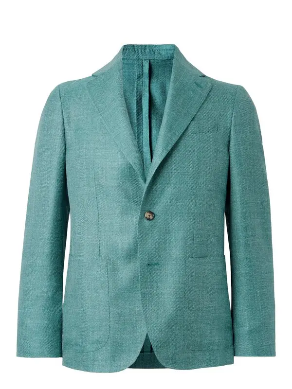 Caruso Wool, Silk And Linen-blend Blazer - Blue