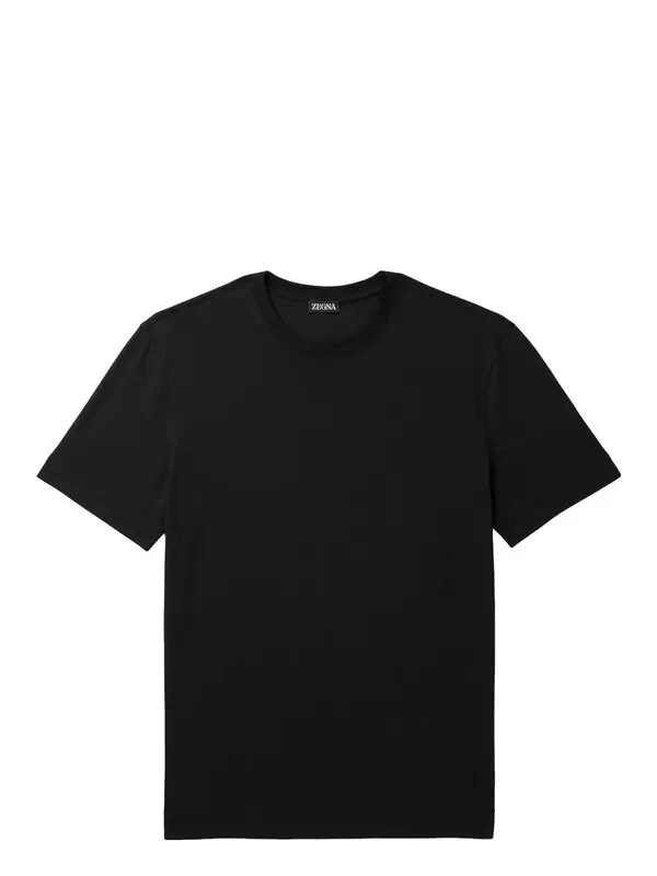 Zegna Slim-fit Logo-embroidered Cotton-jersey T-shirt - Black