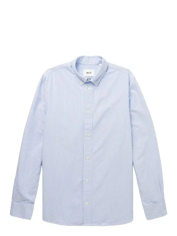 Nn07 Colby 5910 Button-down Collar Logo-embroidered Striped Organic Cotton Shirt - Blue