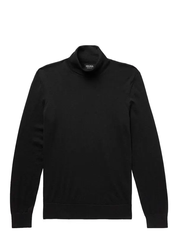 Zegna Cashmere And Silk-blend Rollneck Sweater - Black