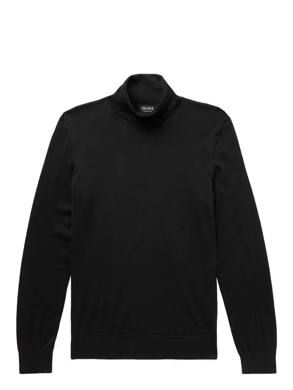 Zegna Cashmere And Silk-blend Rollneck Sweater - Black