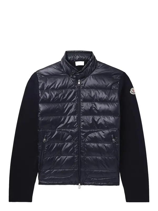 Moncler Slim-fit Quilted Nylon-panelled Wool Down Cardigan - Blue