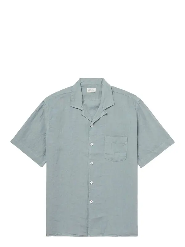 Hartford Palm Convertible-collar Linen Shirt - Blue