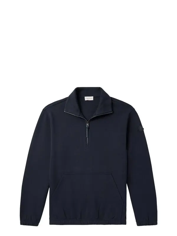 Moncler Logo-appliquéd Cotton-blend Jersey Half-zip Sweatshirt - Blue