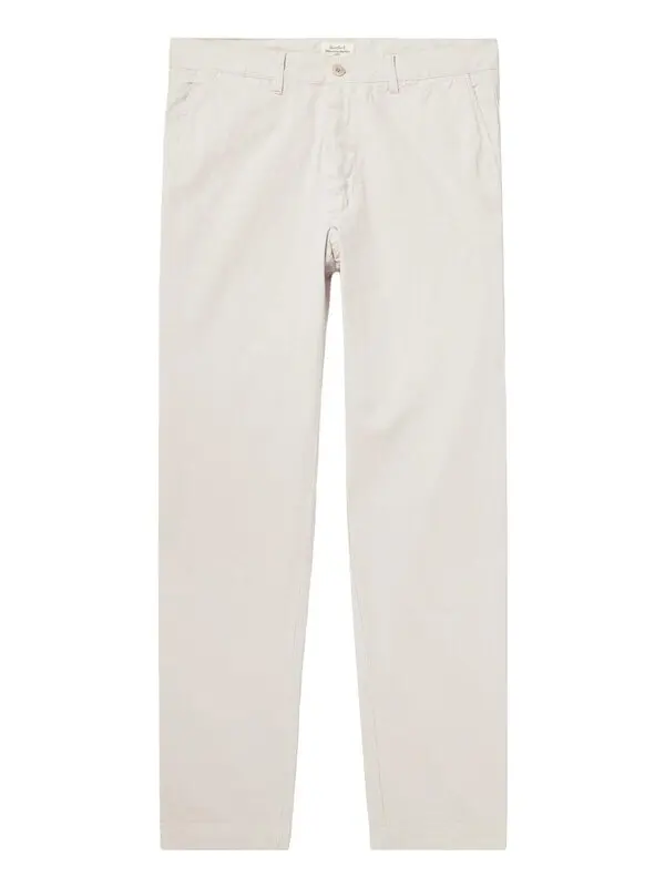 Hartford Tyron Slim-fit Straight-leg Cotton And Linen-blend Trousers - Neutrals