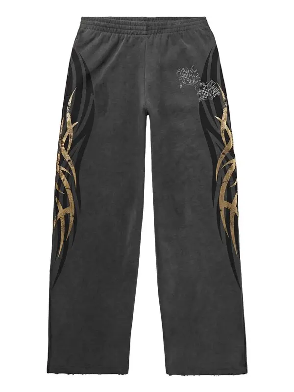 Balenciaga Tacky Wide-leg Crystal-embellished Printed Cotton-jersey Sweatpants - Black