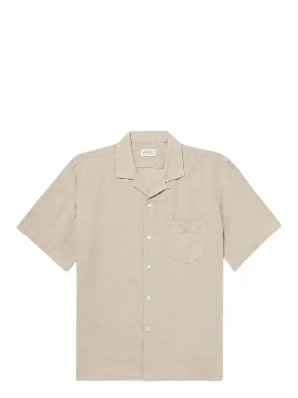 Hartford Palm Convertible-collar Linen Shirt - Neutrals