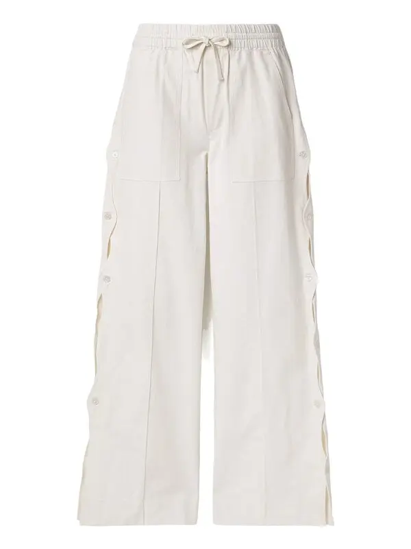 Sea Shai Cutout Button-detailed Cotton And Linen-blend Wide-leg Pants - Ivory
