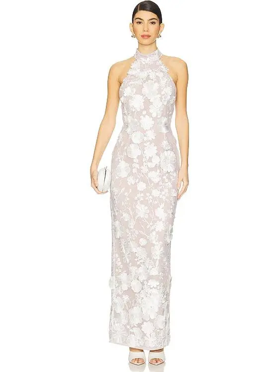 BRONX AND BRONCO Jasmine Halterneck Maxi Dress - White Floral
