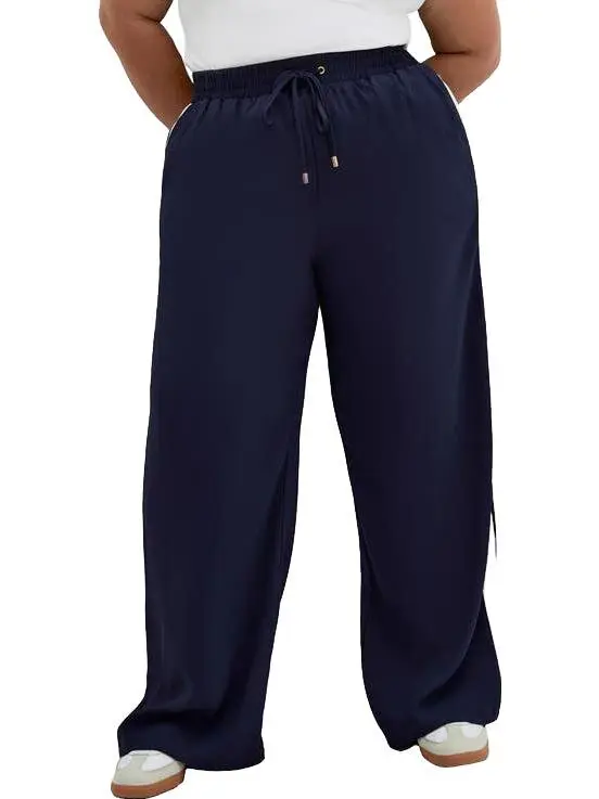 City Chic Lilia Jogger Pants - Navy/ White Stripe